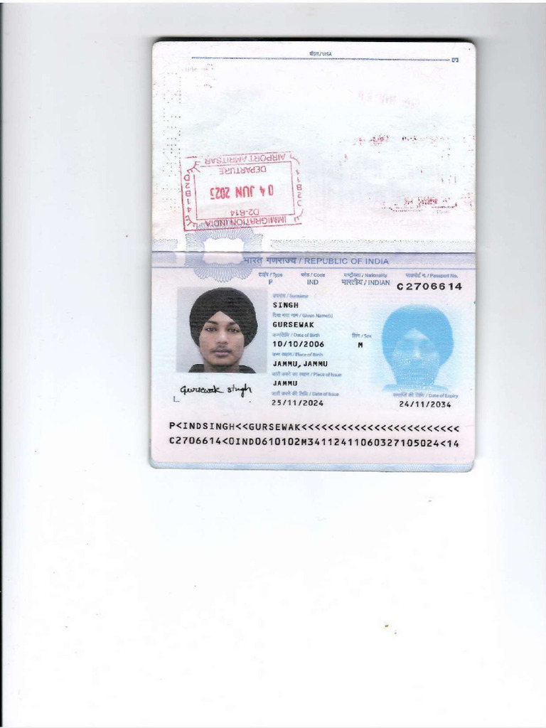 Gursewak Singh Passport, 10th, 12th, Pass Certificate (1) - 1 | PDF