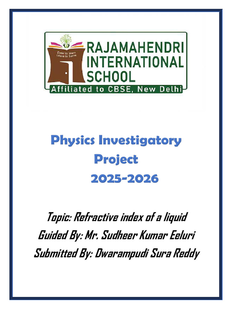Sura Reddy Physics Project | PDF | Optics | Light