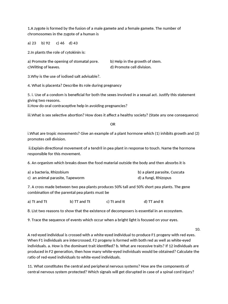 Human Reproduction and Plant Biology Quiz | PDF