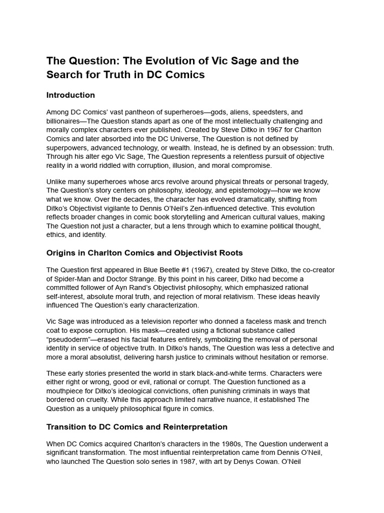 The Question: The Evolution of Vic Sage and The Search For Truth in DC ...