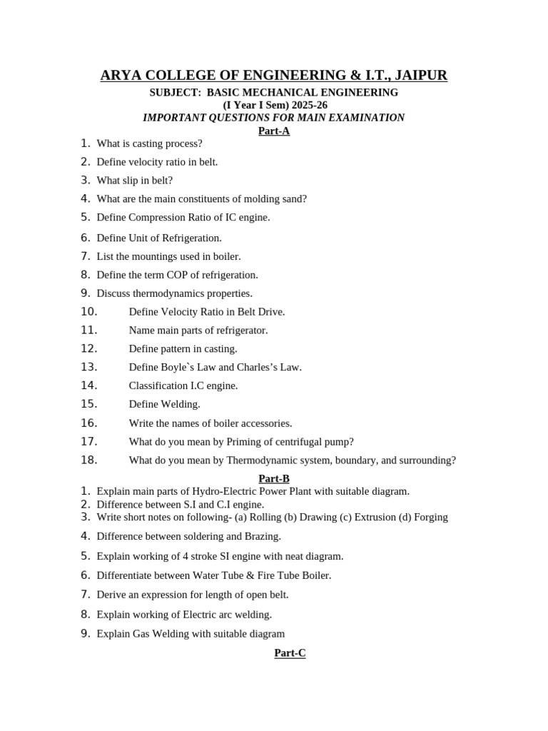 Important Mechanical Engineering Exam Questions | PDF | Belt ...