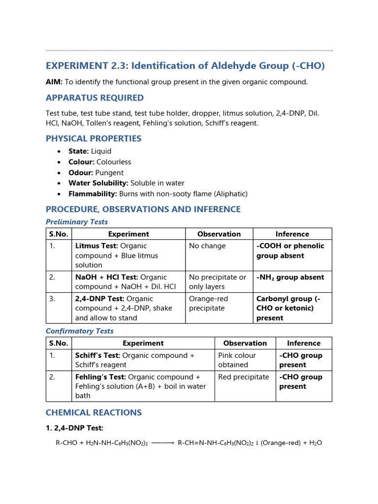 2.3. Identification of Aldehyde Group | PDF