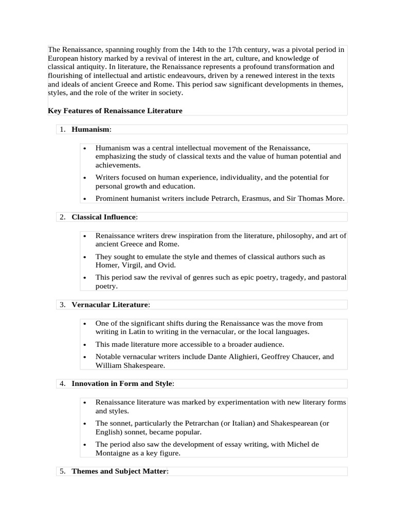 Key Features of Renaissance Literature | PDF | Protestantism | Sacraments