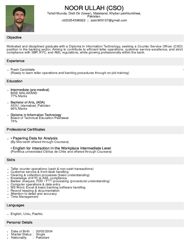 Noor Ullah CSO CV | PDF