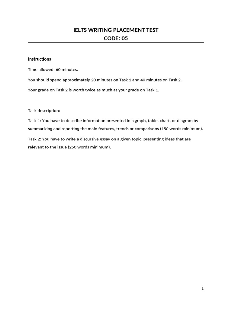 12.24. IELTS WRITING Placement Test Grade 11 Code 05 | PDF