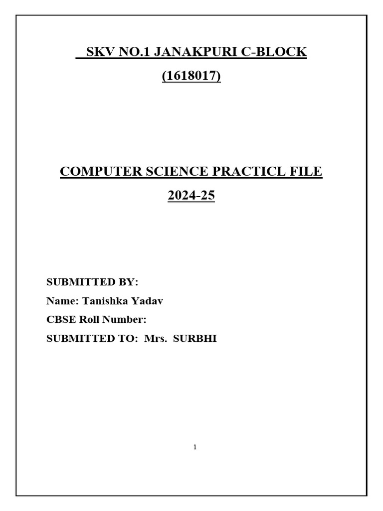 Computer Science Practical File 2024-25 | PDF | Computer Programming ...