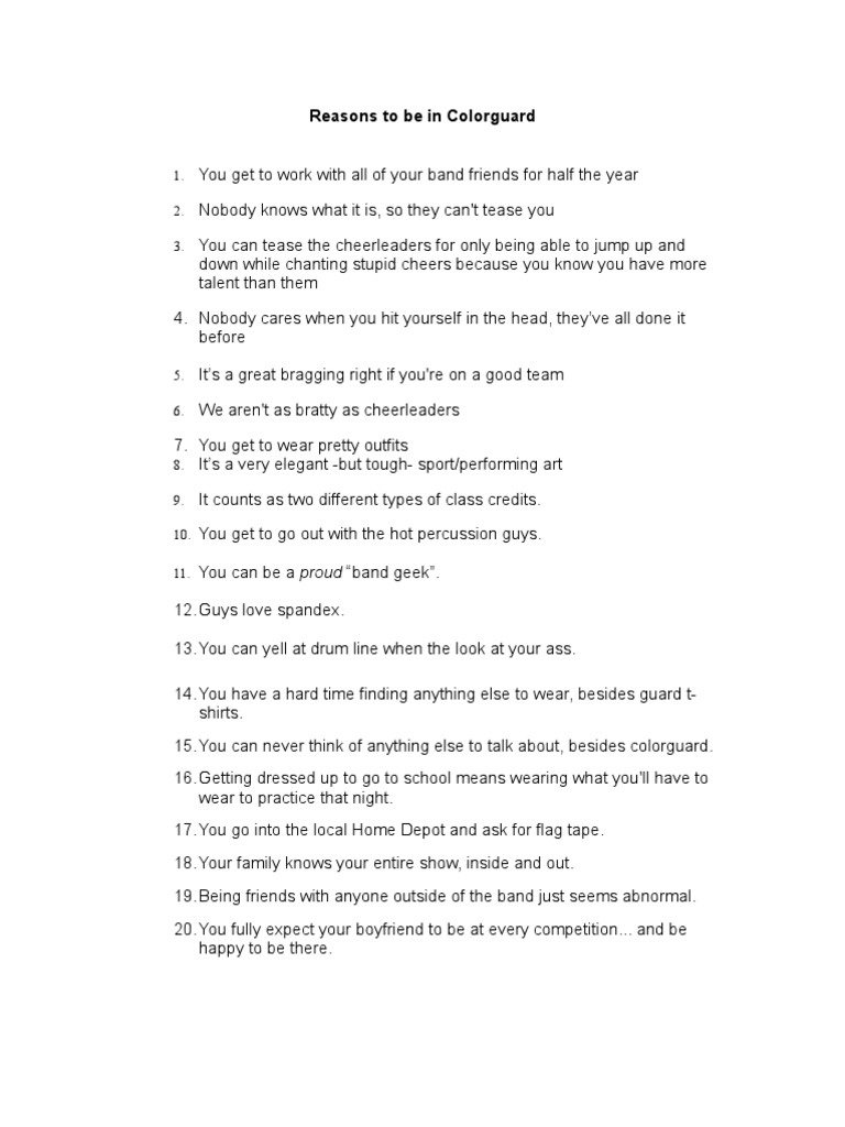 Top Reasons to Join Colorguard | PDF | Leisure