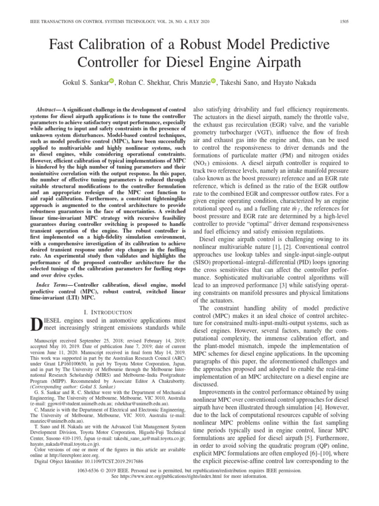 Fast Calibration for Diesel MPC Control | PDF | Control Theory | Linear Map
