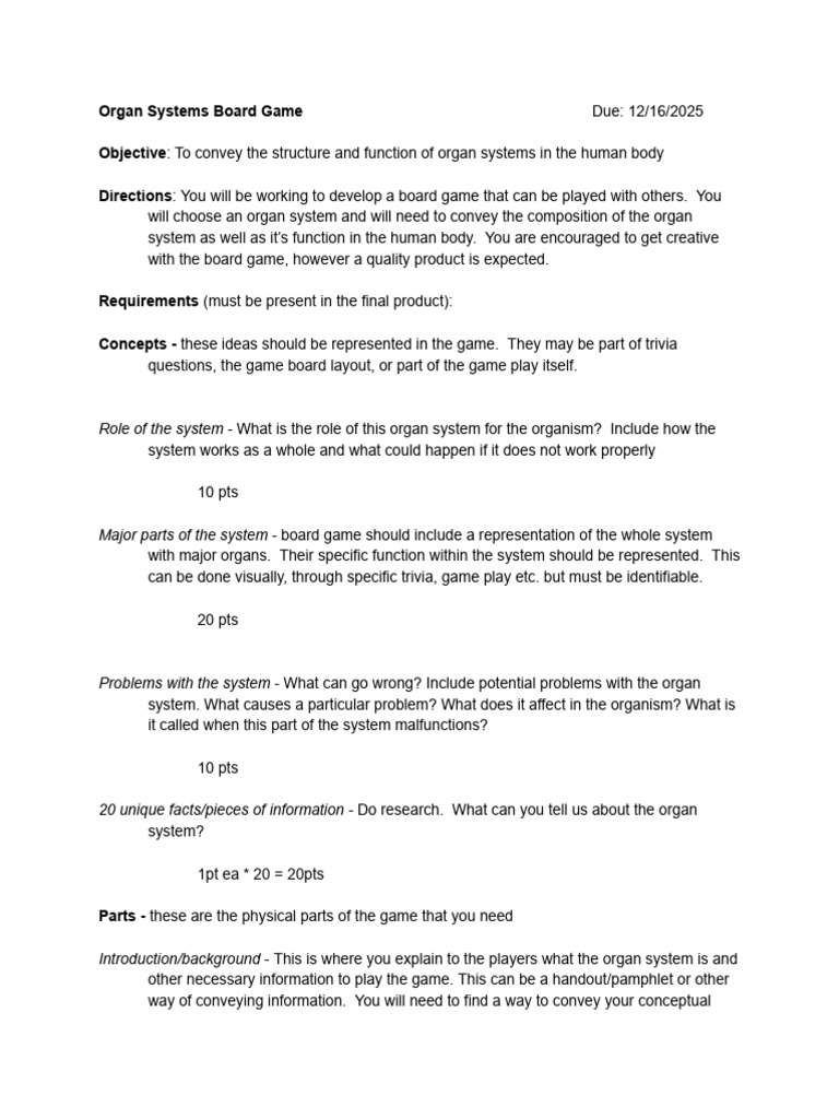 Body Systems Board Game | PDF