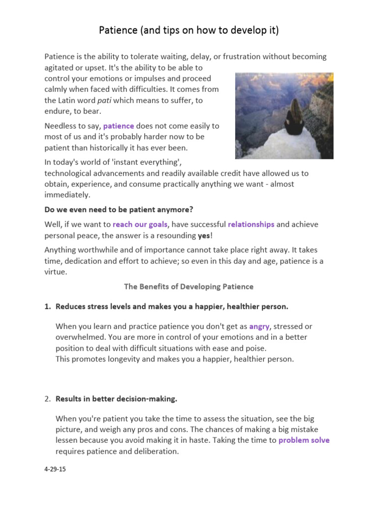 Tips for Developing Patience Skills | PDF | Patience | Social Psychology