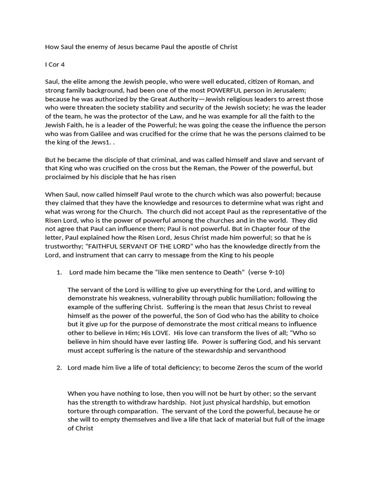 How Saul The Enemy of Jesus Became Paul The Apostle of Christ | PDF ...