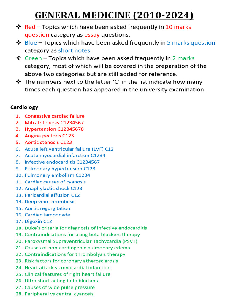 Key Medical Topics for Exams 2010-2024 | PDF | Anemia | Respiratory ...