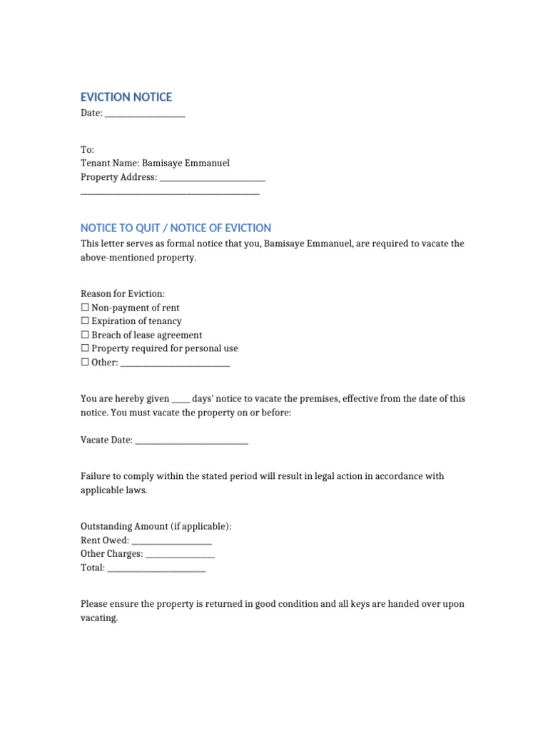 Eviction Notice Bamisaye Emmanuel | PDF