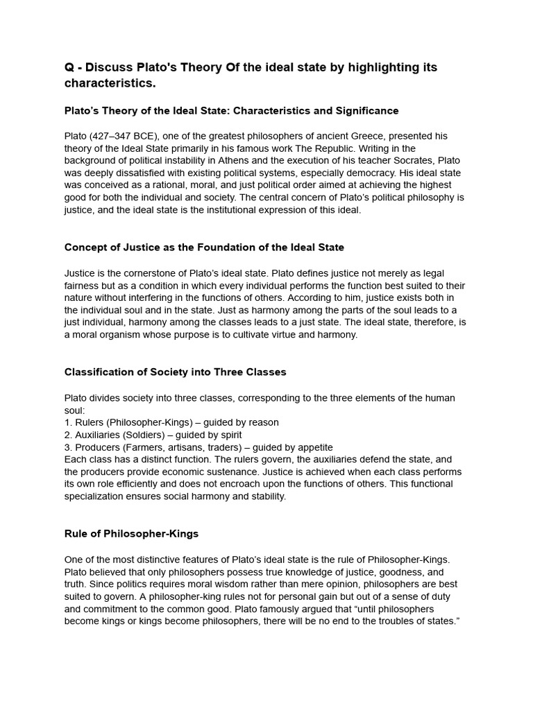 Plato's Ideal State: Key Characteristics | PDF | Justice | Crime & Violence
