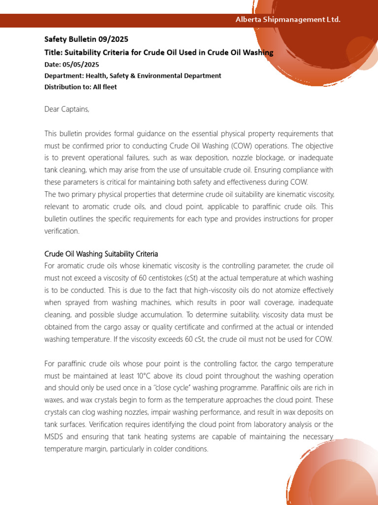 09. Safety Bulletin 092025_Crude Oil Washing | PDF | Viscosity | Petroleum
