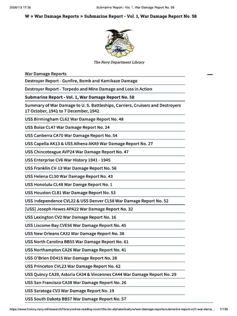 Submarine Report Depth Charge, Bomb, Mine, Torprdo and Gunfire Damage ...