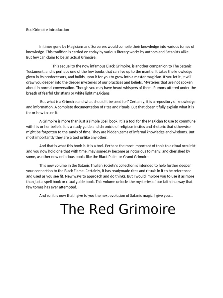 The Red Grimoire: A Guide to Satanic Magic | PDF