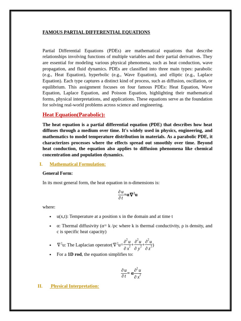 Key Famous Partial Differential Equations | PDF | Partial Differential ...