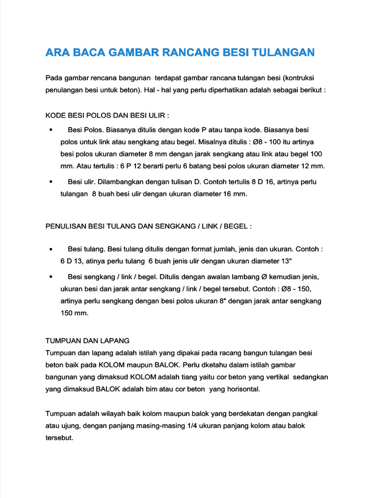 PDF Cara Baca Gambar Rancang Besi Tulangan Compress | PDF