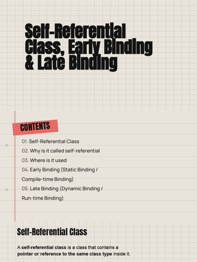 Self-Referential Class, Early Binding & Late Binding | PDF