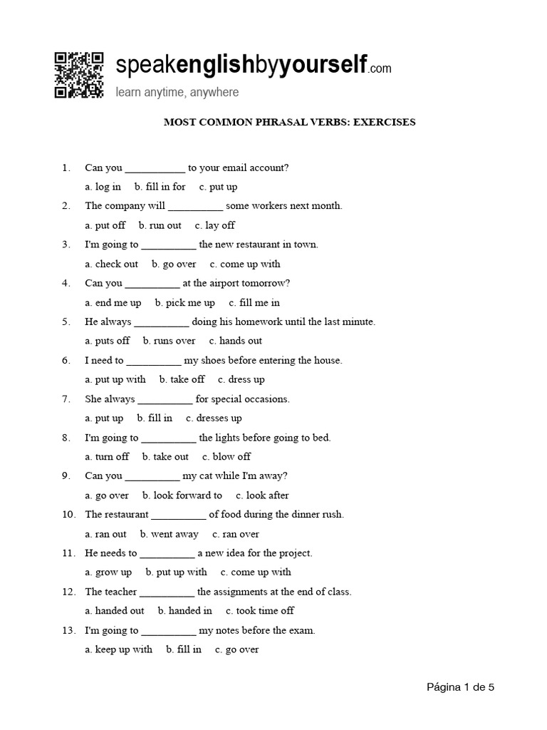 Most Common Phrasal Verbs Exercises | PDF