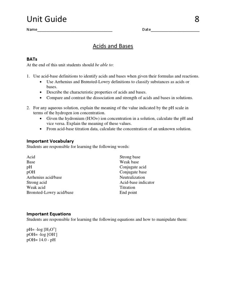 Unit Guide AcidsBases | PDF
