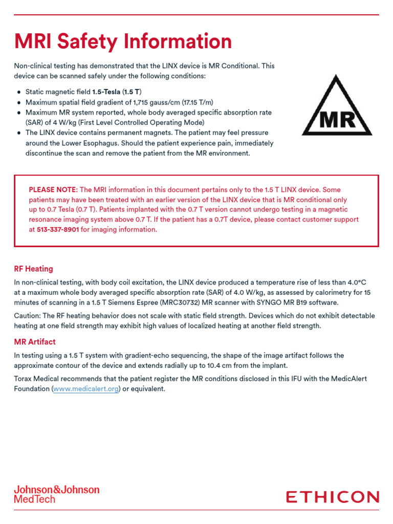 LINX Device MRI Safety Guidelines | PDF | Gastroesophageal Reflux ...