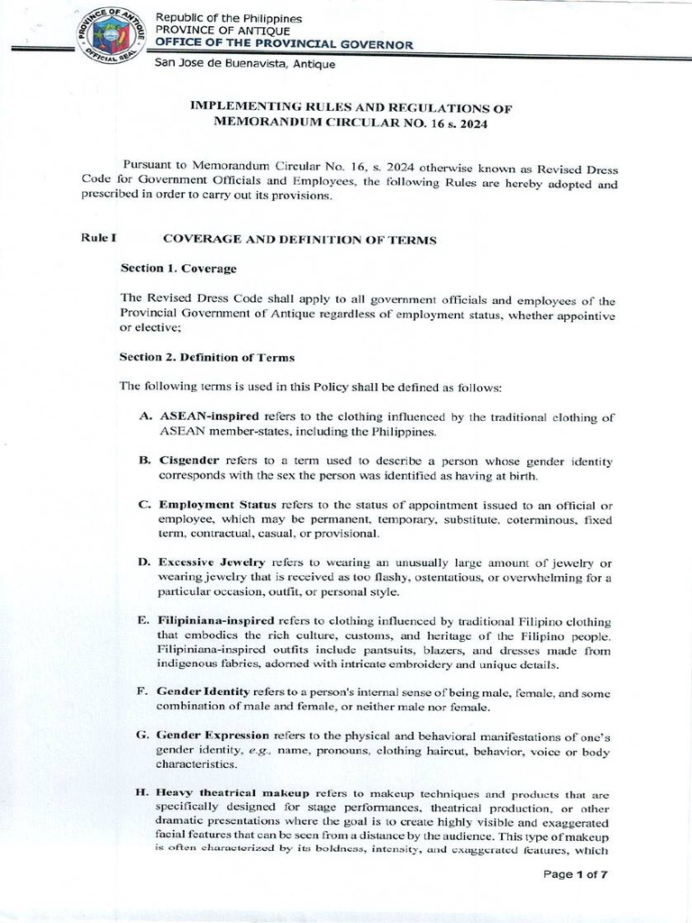 PGO ANTIQUE IRR of Memo Circular No. 16 S. 2024 Known As Revised Dress ...