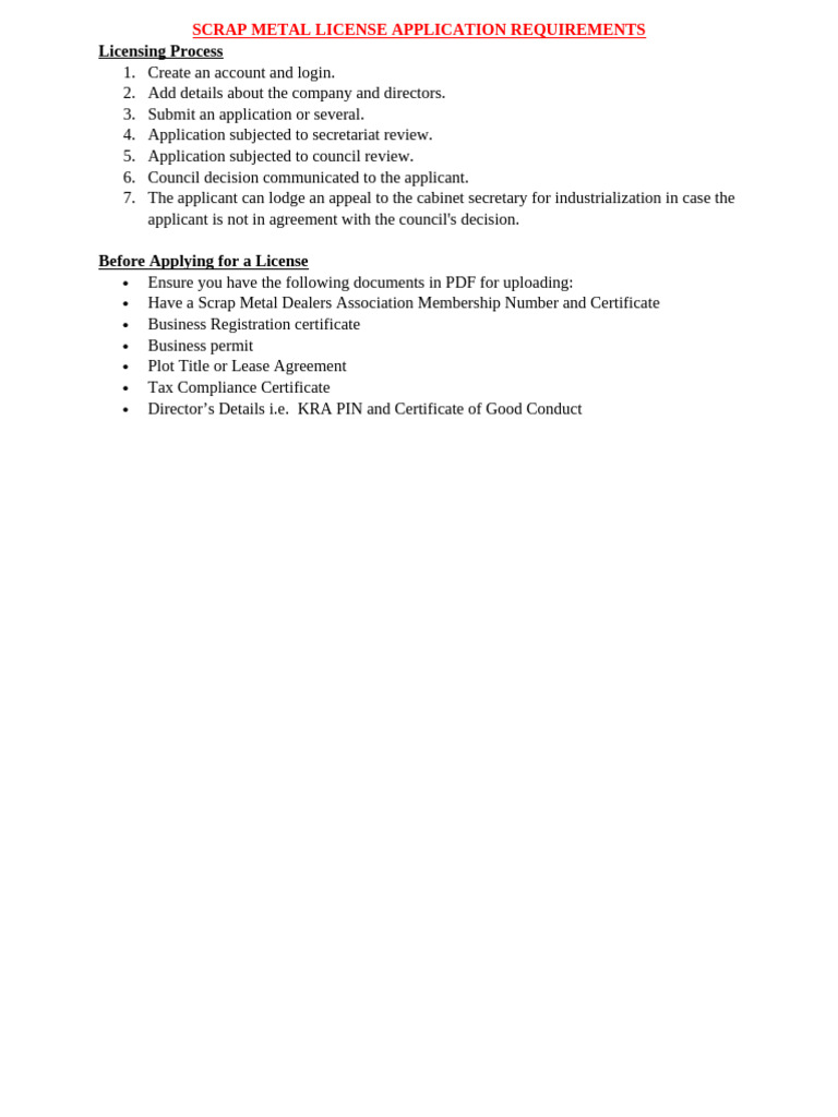 Scrap Metal License Application Guide | PDF