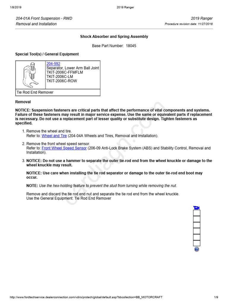 204-01A Front Suspension - RWD - Removal and Installation - Shock and ...