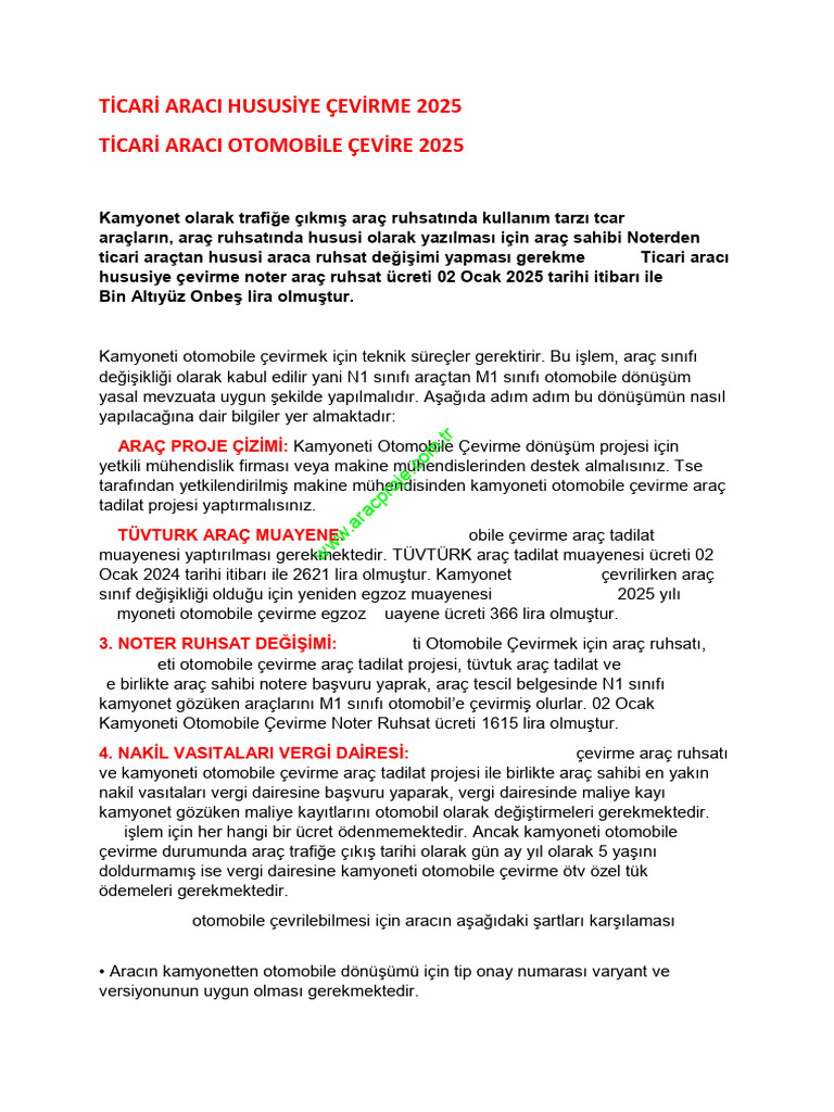 2025 Ti̇cari̇ Araci Hususi̇ye Çevi̇rme | PDF