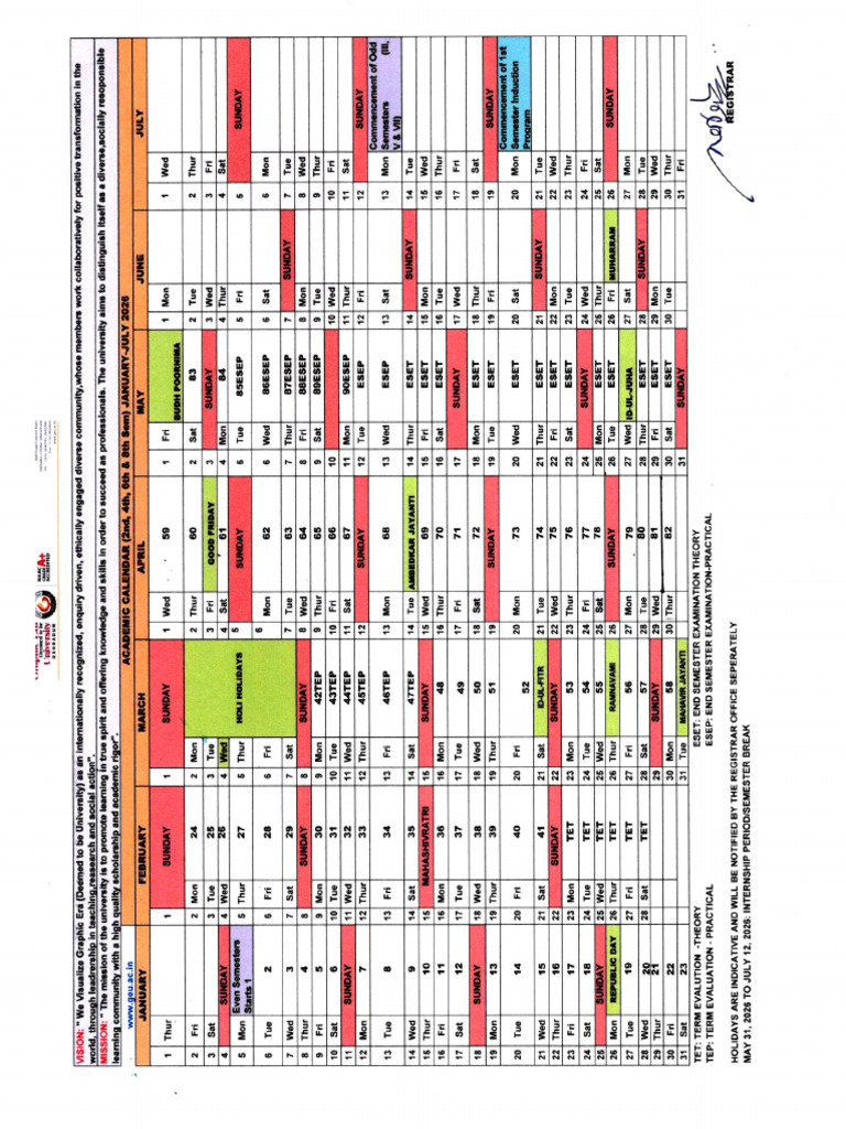 Academic Calendar For Even Semesters of Session 2025-26 | PDF