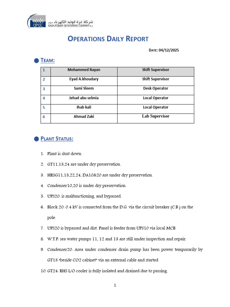 Operations Daily Report 11.12.2025 | PDF | Electric Power