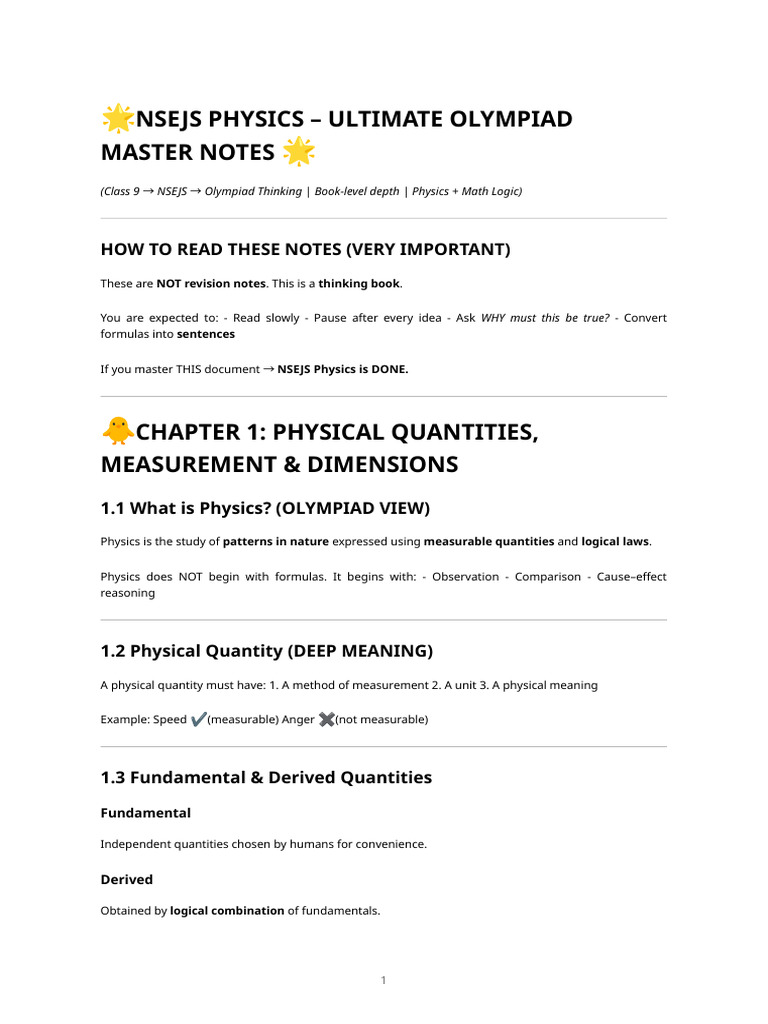 Nsejs Physics – Complete Class 9 Notes (Basics to Advanced Thinking ...