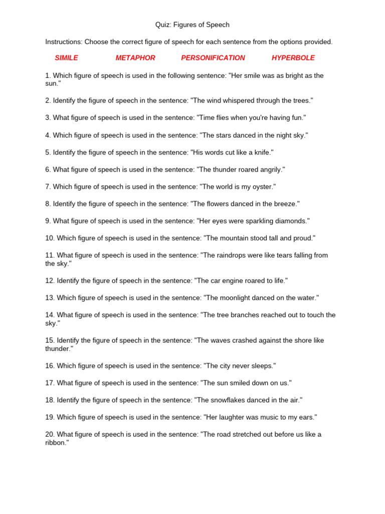 Quiz on Figures of Speech | PDF