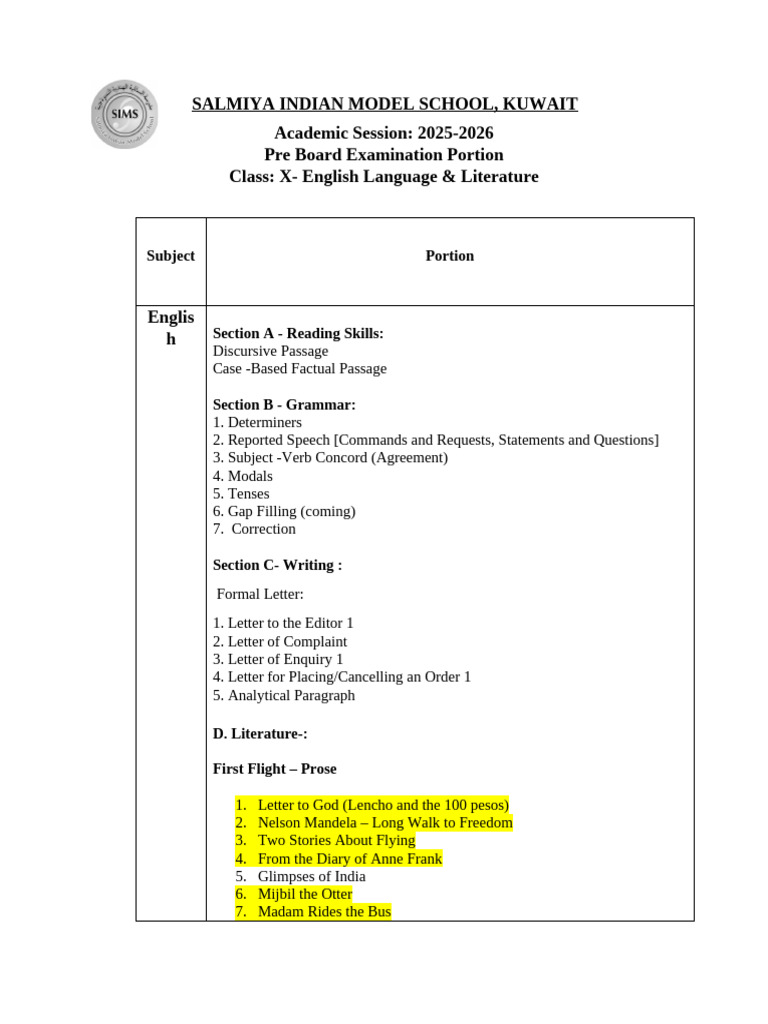 Pre Boards Portion Grade 10 - English 25 | PDF
