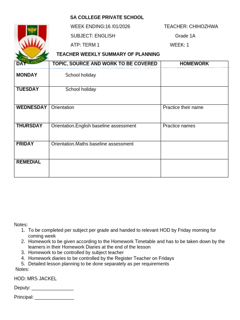 Grade 1A English Weekly Planning | PDF | Phonics | Learning Methods