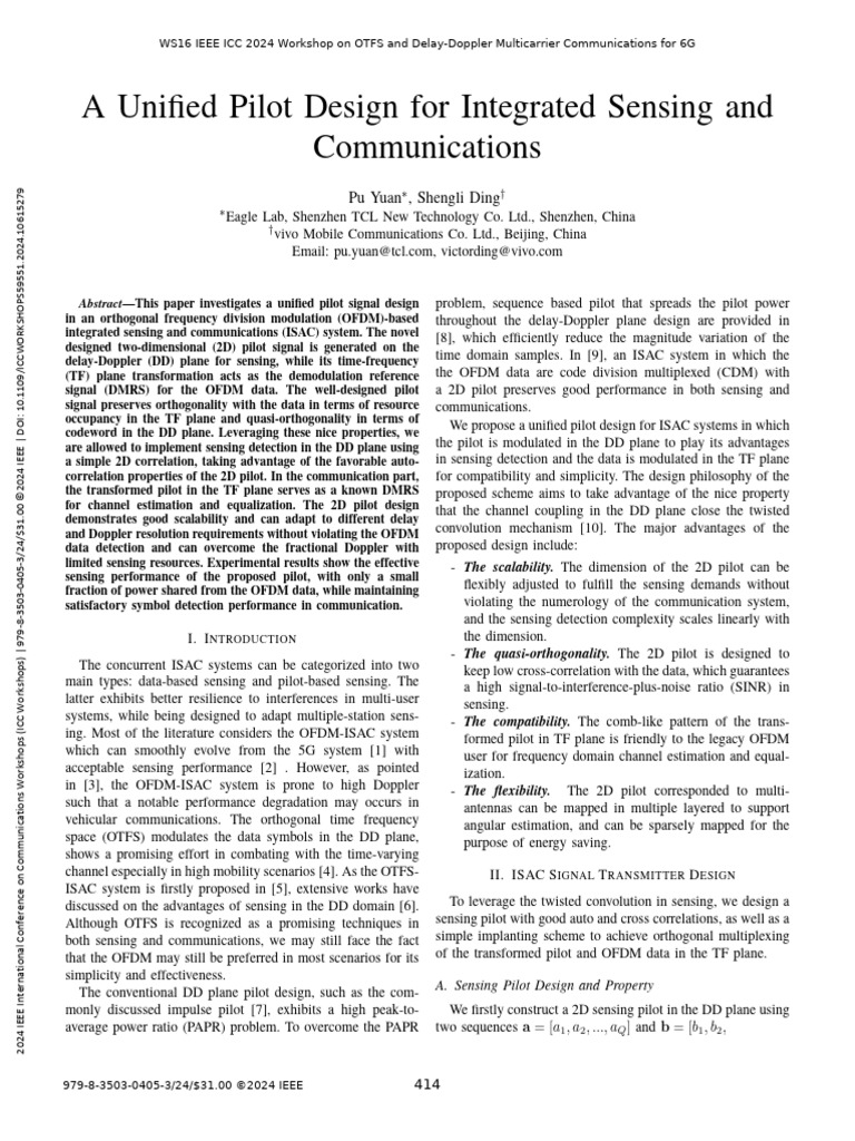 A Unified Pilot Design for Integrated Sensing and Communications | PDF ...