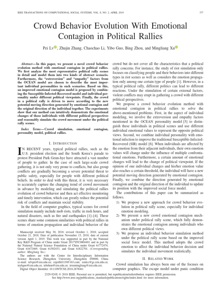 Lv 等。 - 2019 - Crowd Behavior Evolution With Emotional Contagion | PDF ...
