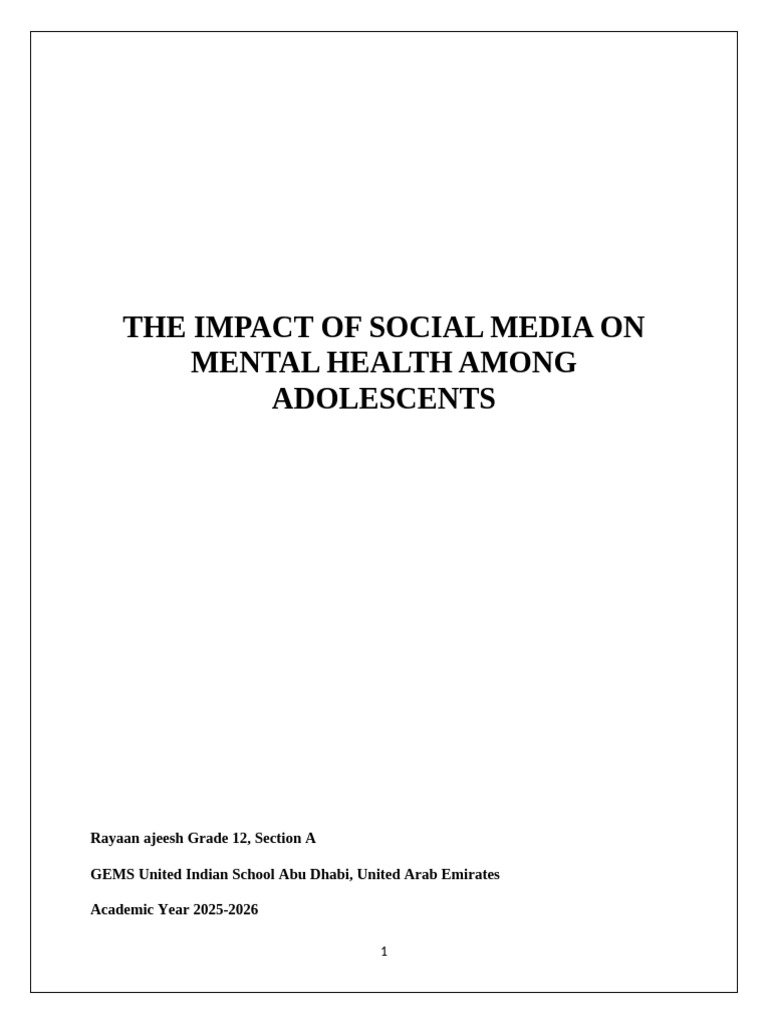 The Impact of Social Media On Mental Health Among Adolescents English ...