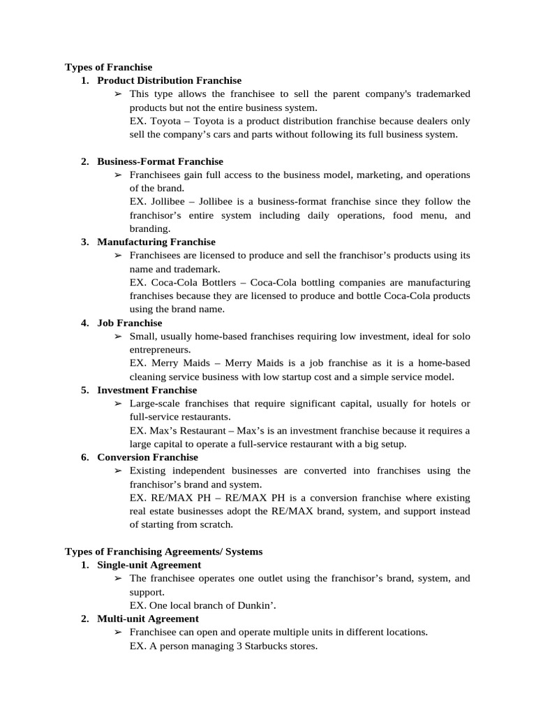 Types of Franchise | PDF | Franchising | Business