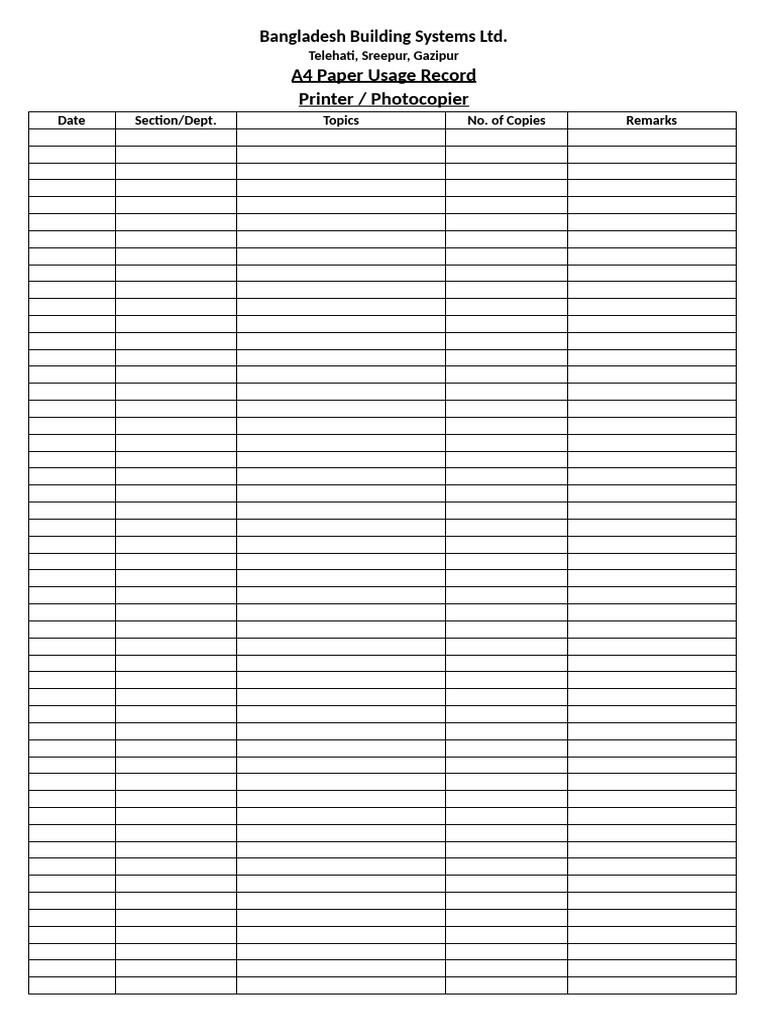 A4 Paper Usage Record | PDF