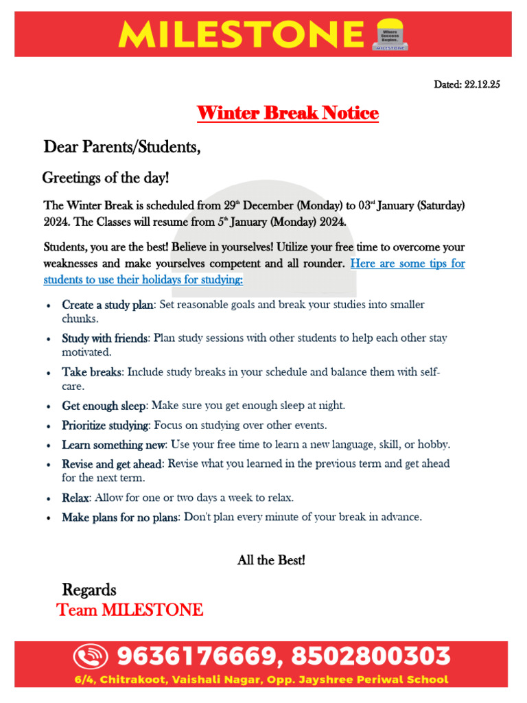 Winter Break Notice 2025-26 | PDF