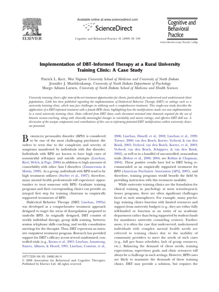 DBT Implementation in Rural Training Clinics | PDF | Dialectical ...