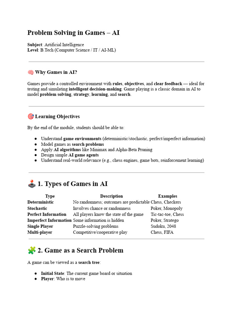 AI Problem Solving in Games | PDF | Artificial Intelligence ...