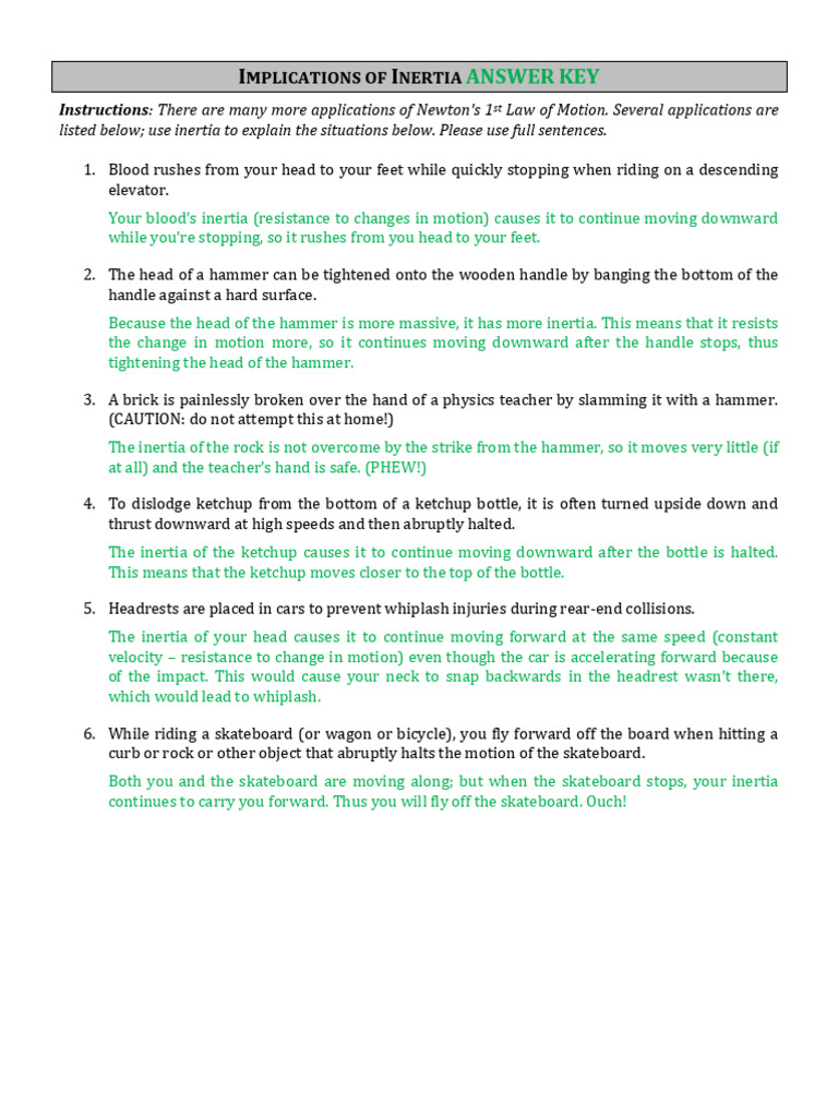Inertia Applications in Everyday Life | PDF | Inertia | Force