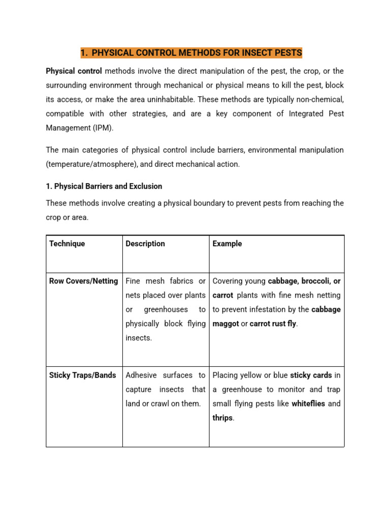 Physical Pest Control Methods Guide | PDF | Biological Pest Control ...