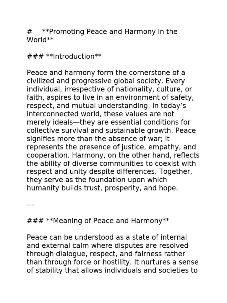 ?promoting Peace and Harmony in The World | PDF | Peace | Love