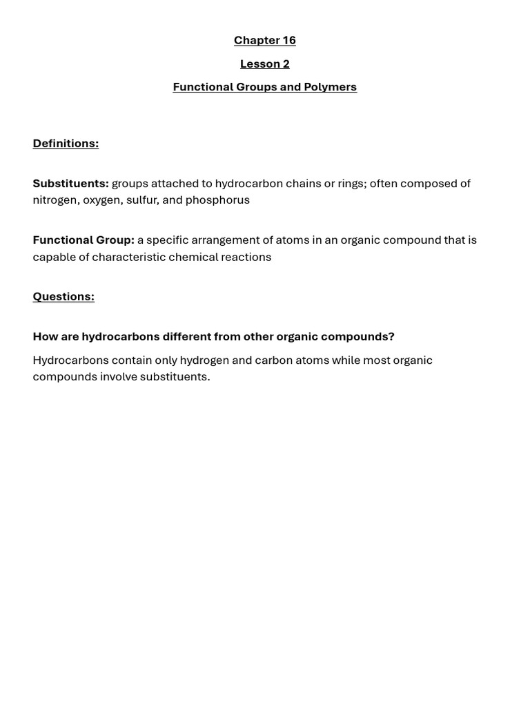 Functional Groups and Polymers | PDF | Functional Group | Ether