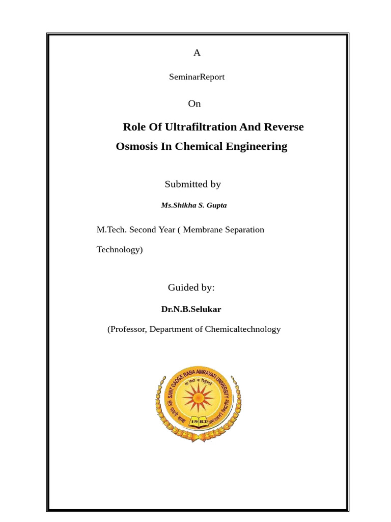 Second Year Seminar Report - Word - Docx - File | PDF | Membrane | Osmosis